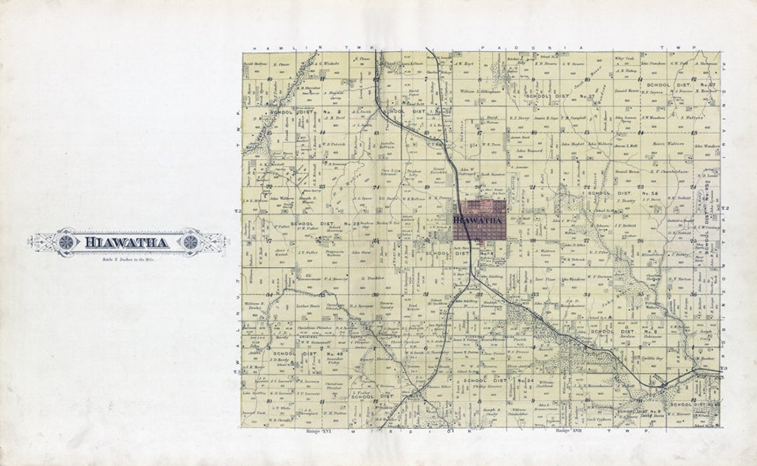 1887 Map of Hiawatha Township Brown County Kansas - Etsy