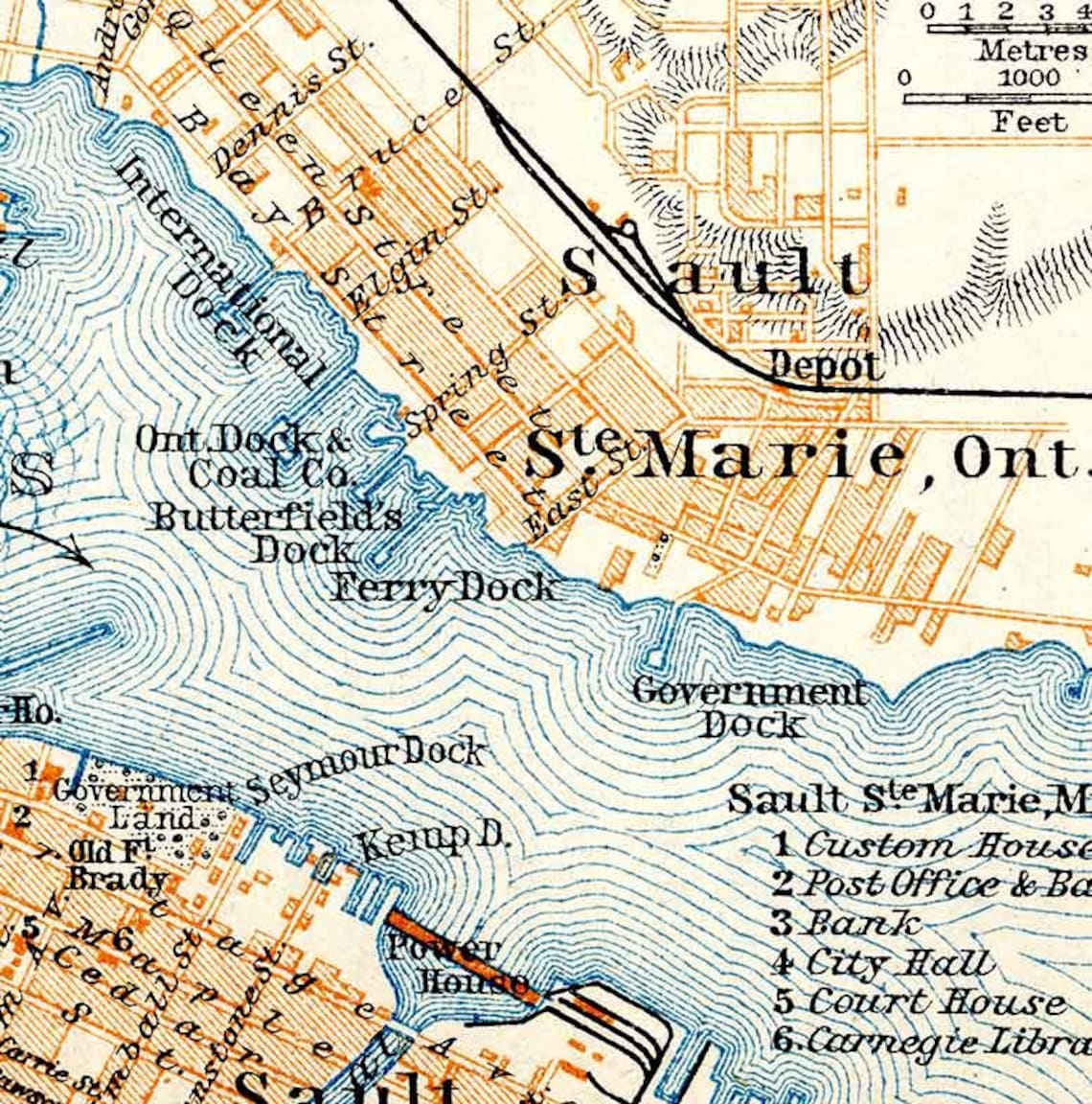 1907 Map of Sault Saint Mary Ontario Canada - Etsy