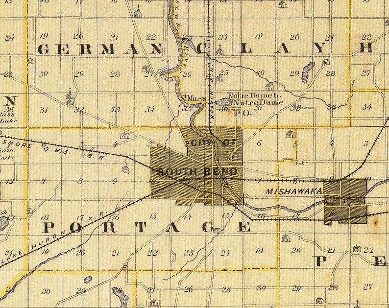 1876 Map of St Joseph County Indiana - Etsy