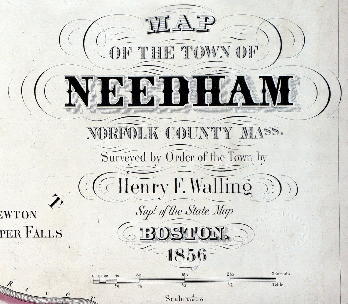 1856 Town Map of Needham Norfolk County Massachusetts - Etsy