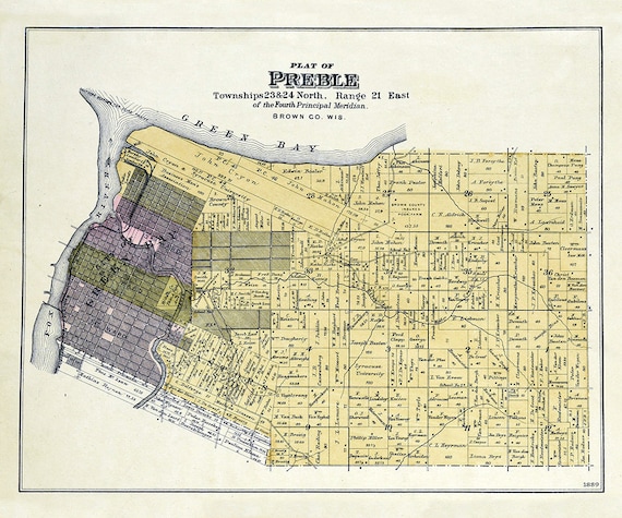 1889 Map of Preble Township Brown County Wisconsin - Etsy
