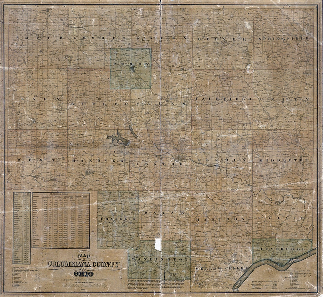 1841 Farm Line Map of Columbiana County Ohio - Etsy