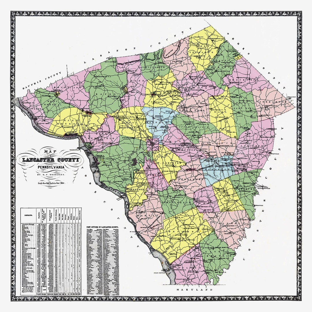 1864 Map of Lancaster County Pennsylvania - Etsy