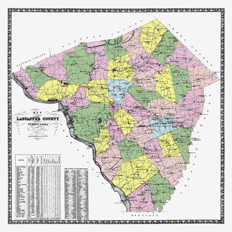 1864 Map of Lancaster County Pennsylvania - Etsy