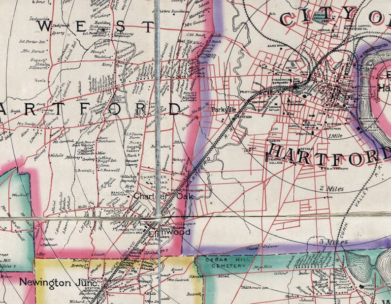 1884 Map of Hartford Region Connecticut - Etsy