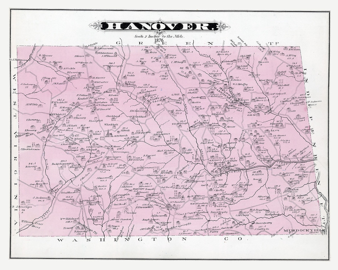 1876 Map of Hanover Township Beaver County Pennsylvania - Etsy