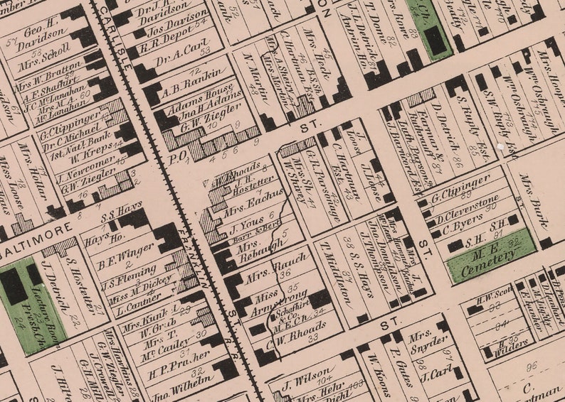 1868 Town Map of Greencastle Franklin County Pennsylvania - Etsy