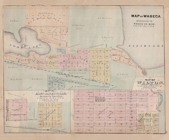 1874 Map of Waseca Wilton Janesville Minnesota | Etsy