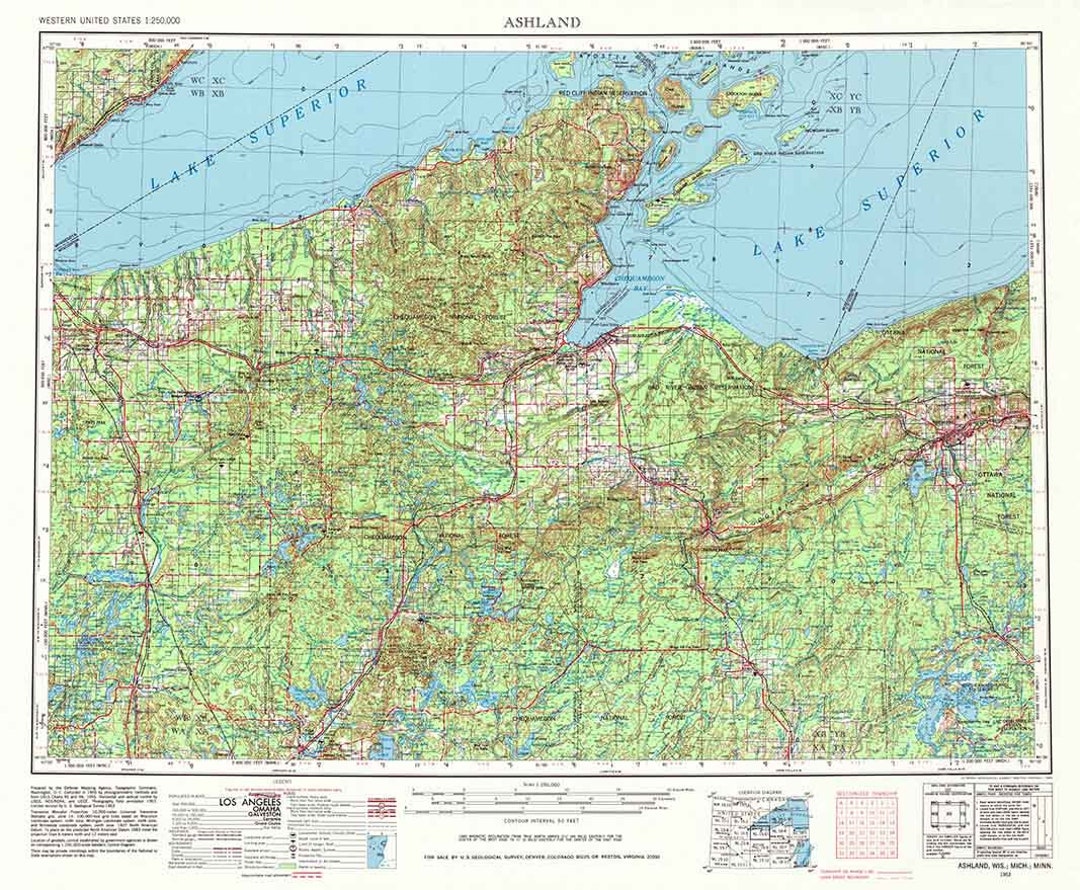 1953 Topo Map of Ashland Wisconsin Lake Superior - Etsy