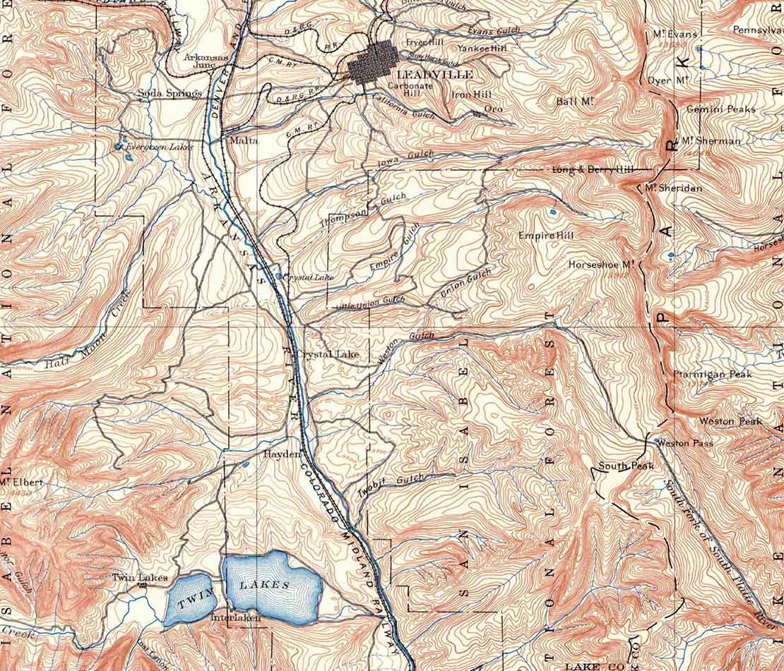 1889 Topo Map of Leadville Colorado - Etsy
