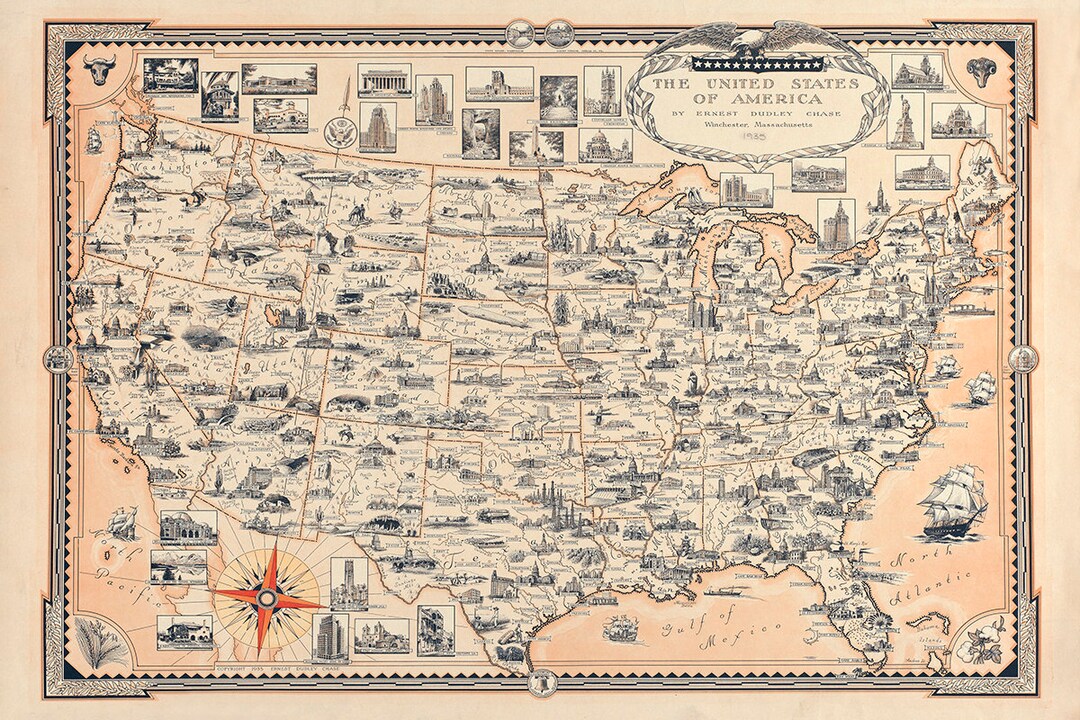1935 Pictorial Map of the United States - Etsy