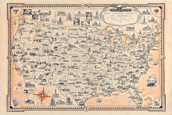 1935 Pictorial Map of the United States | Etsy
