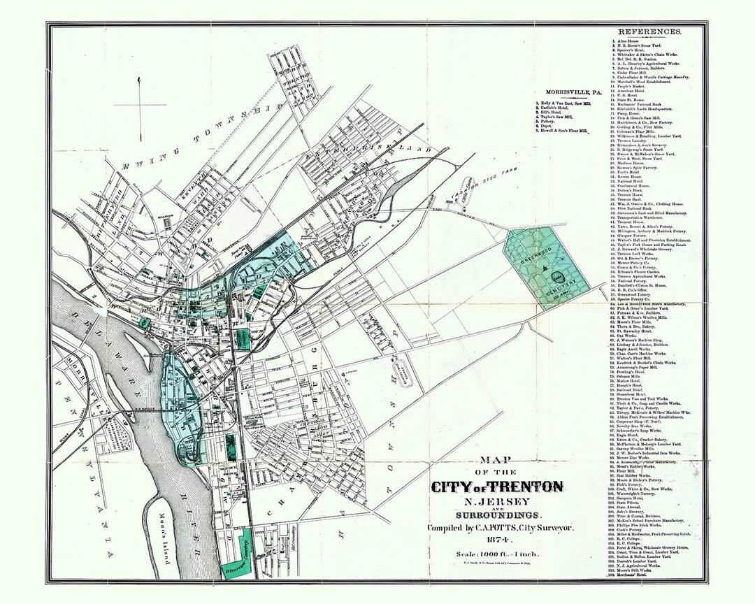 1874 Map of Trenton New Jersey - Etsy