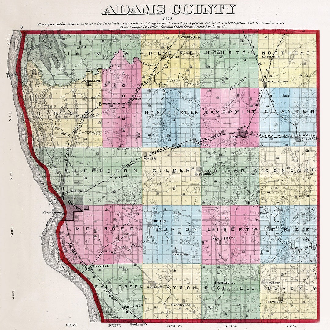 1872 Map of Adams County Illinois - Etsy