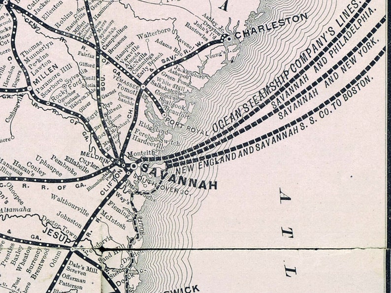 1892 Railroad and Steamboat Connection Map New England and Savannah - Etsy
