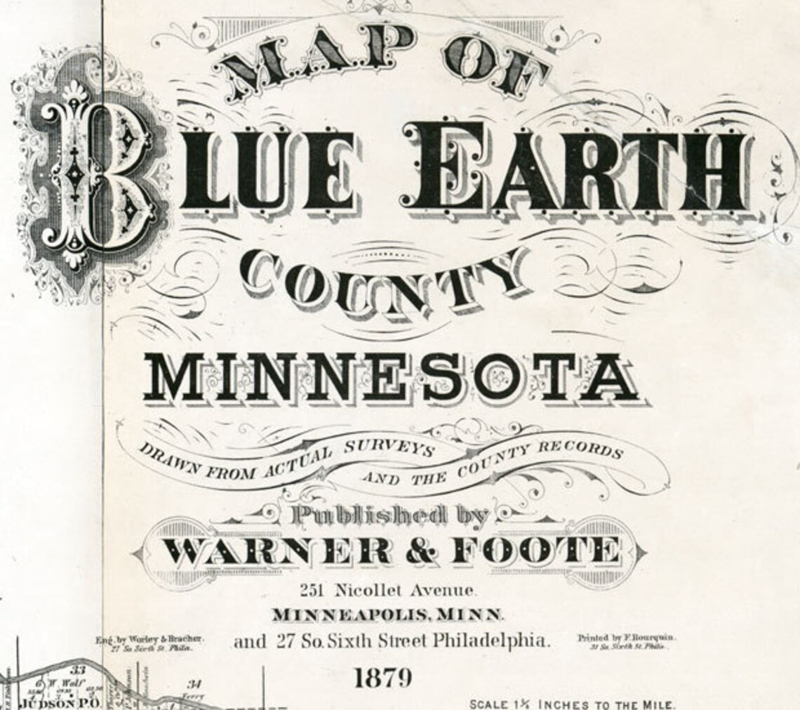 1879 Farm Line Map of Blue Earth County Minnesota Mankato | Etsy