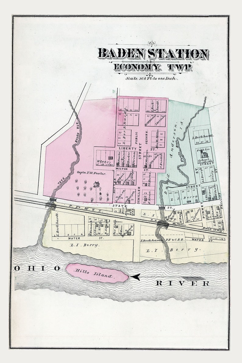 1876 Town Map of Baden Station Beaver County Pennsylvania - Etsy