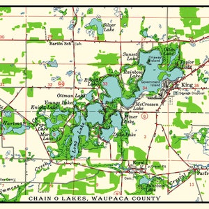 1959 Map of Chain O Lakes Waupaca County Wisconsin - Etsy