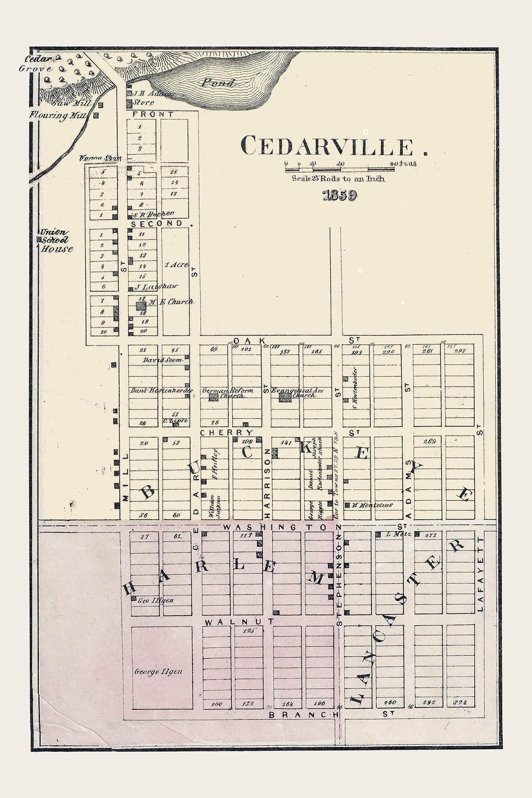 1859 Map of Cedarville Illinois - Etsy