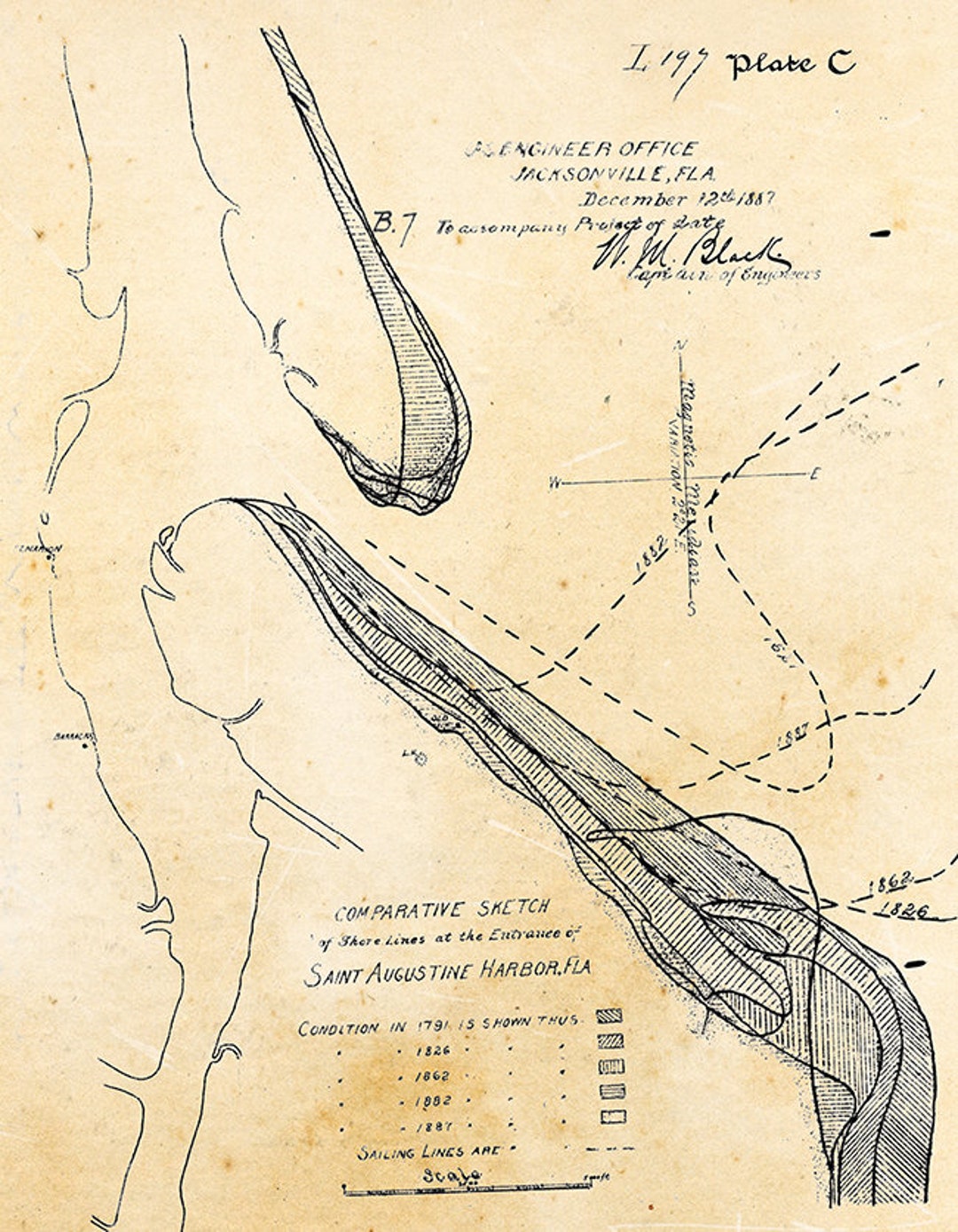 1887 Map of Saint Augustine Inlet Florida Framed - Etsy