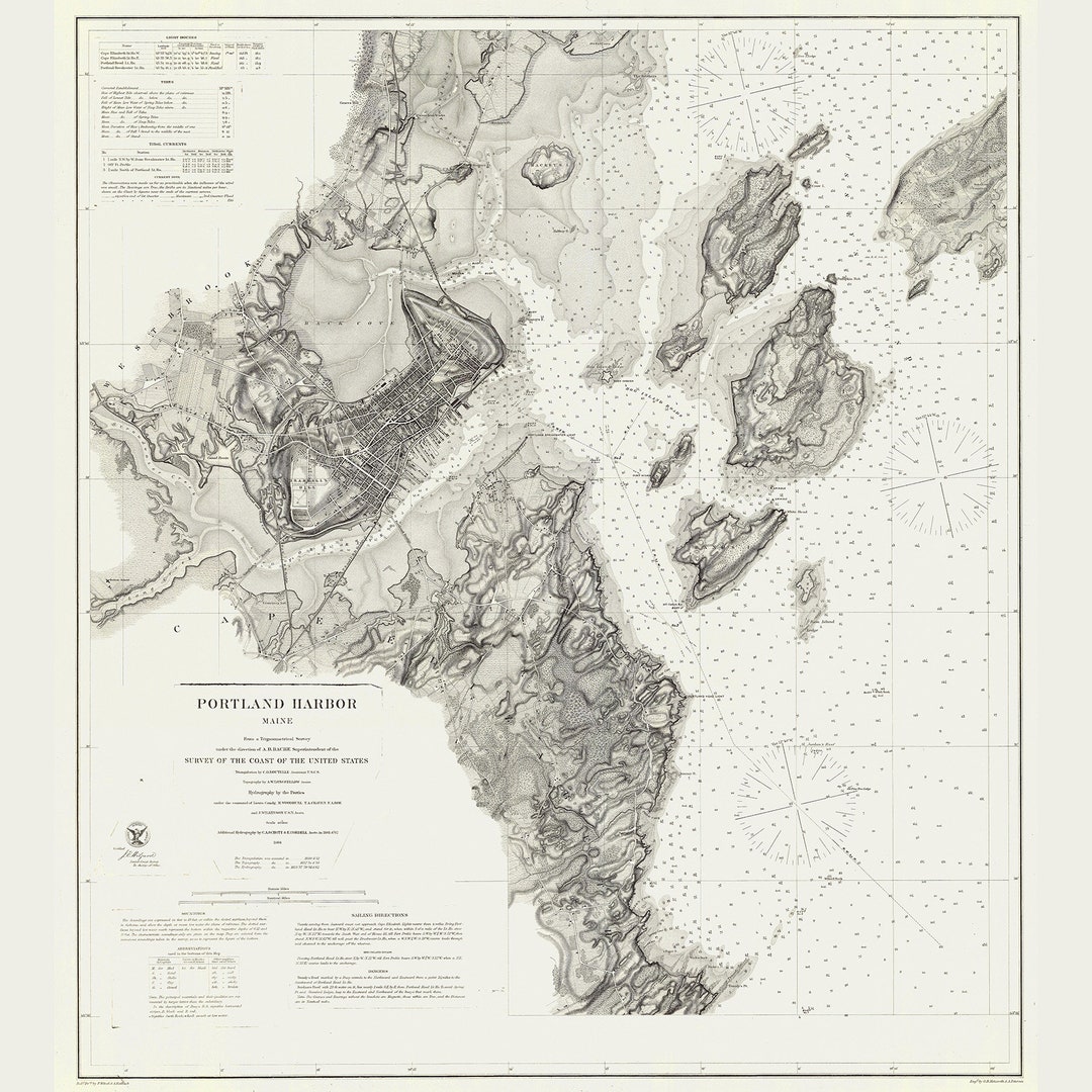 1866 Nautical Chart of Portland Harbor Maine - Etsy