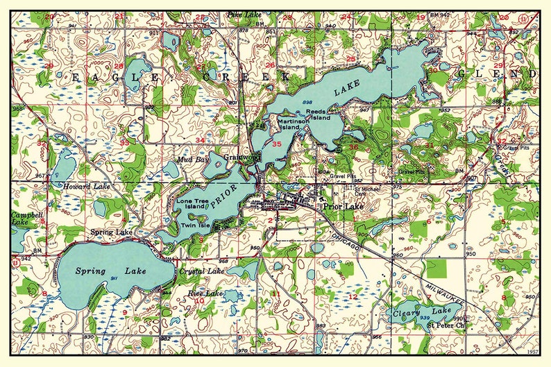 1957 Map of Prior Lake Minnesota - Etsy