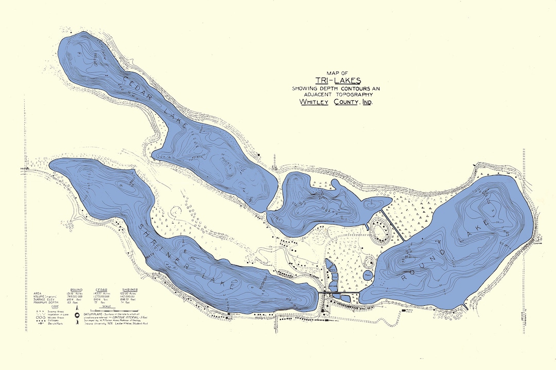 1925 Map of Tri-lakes Whitley County Indiana - Etsy