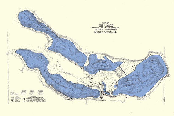 1925 Map of Tri-lakes Whitley County Indiana | Etsy