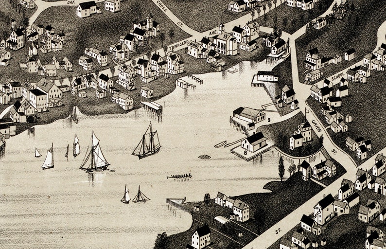 1885 Panoramic Map of Boothbay Harbor Lincoln County Maine - Etsy