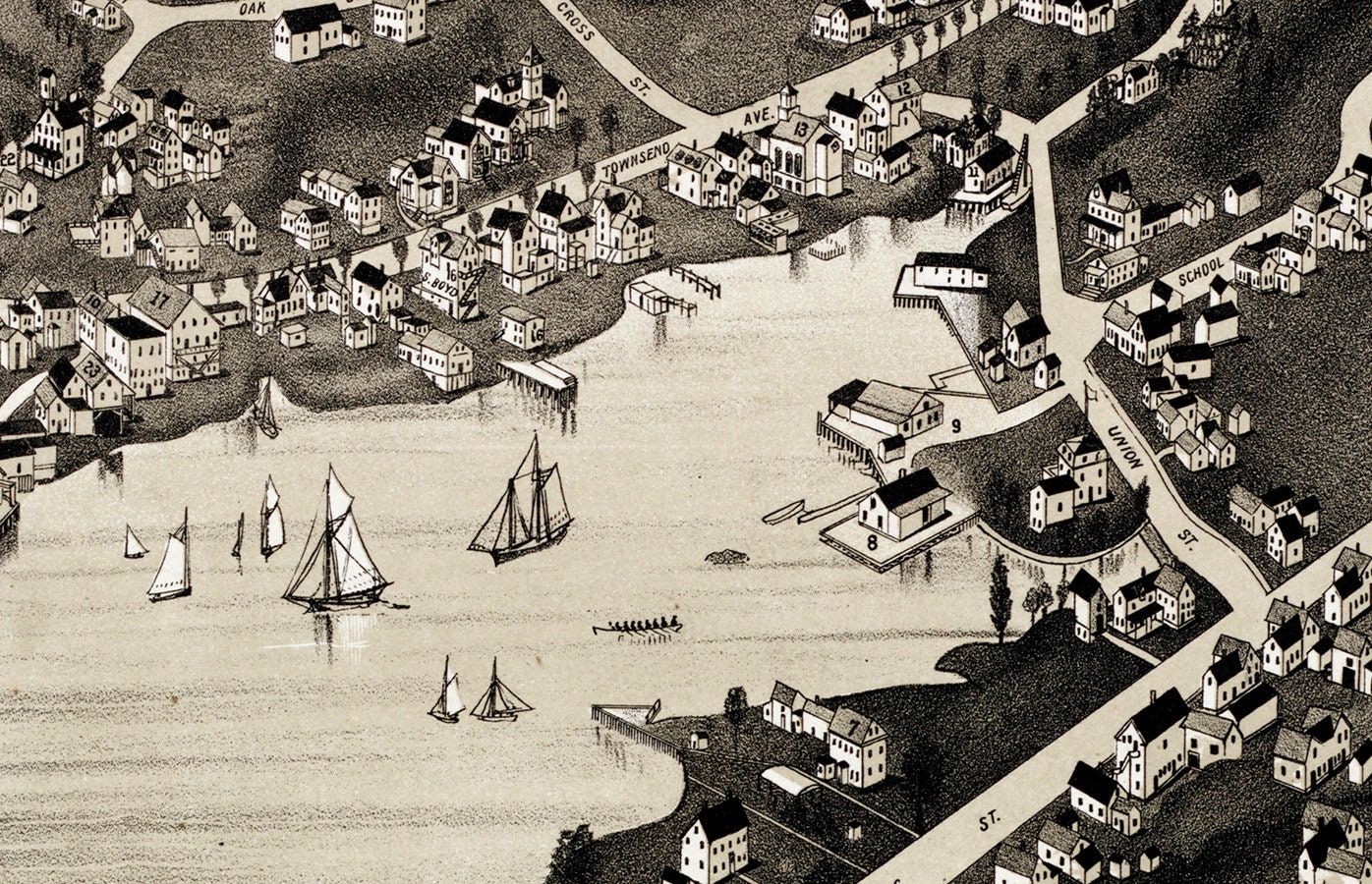 1885 Panoramic Map of Boothbay Harbor Lincoln County Maine - Etsy