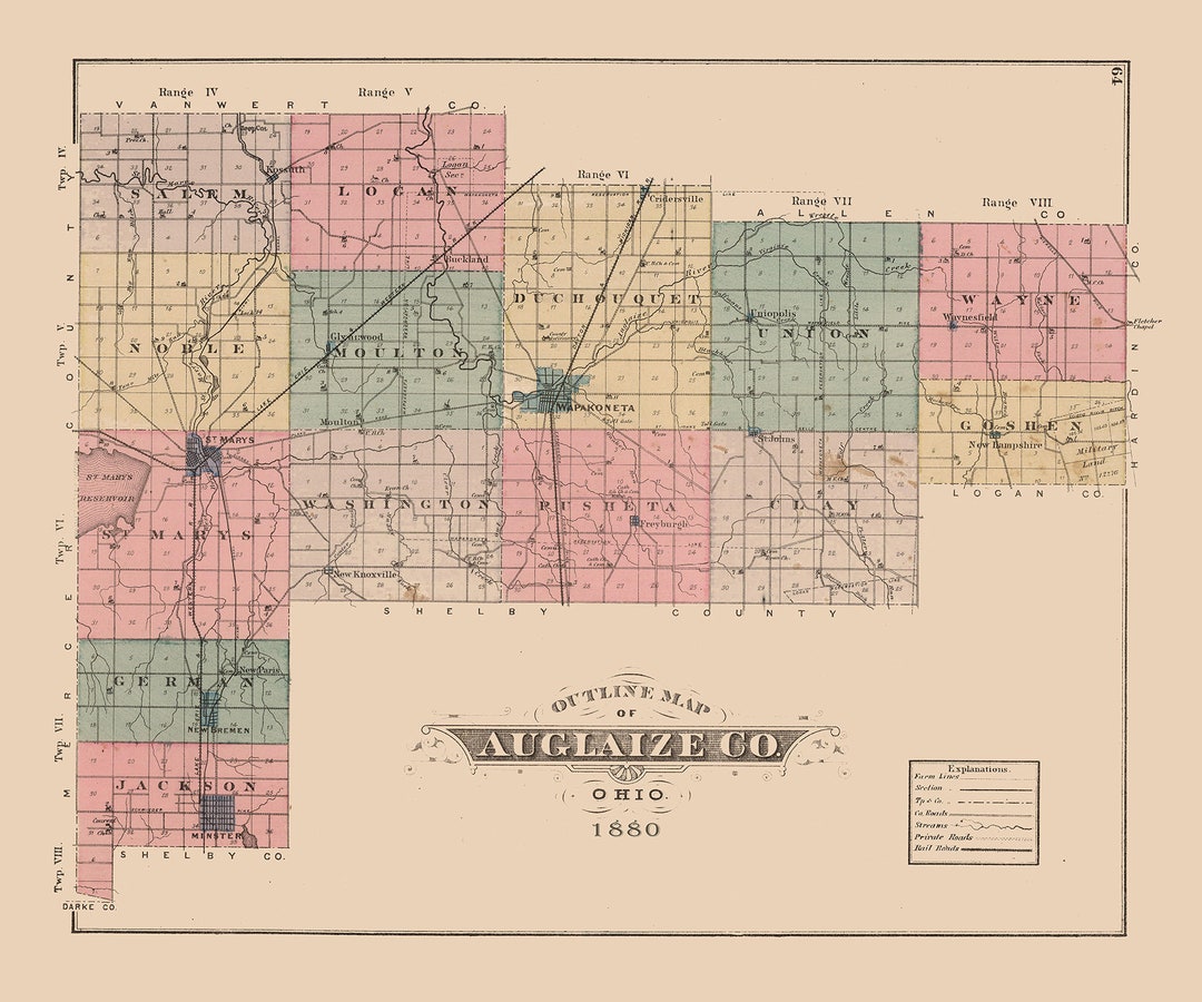 1880 Map of Auglaize County Ohio - Etsy