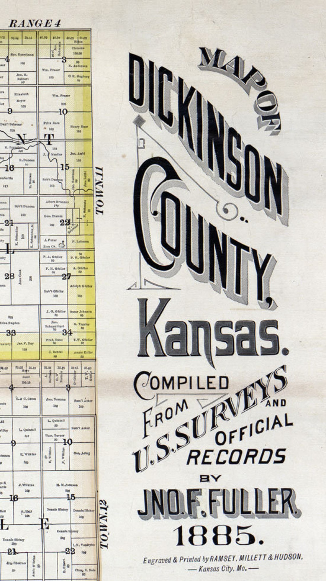1885 Farm Line Map of Dickinson County Kansas - Etsy