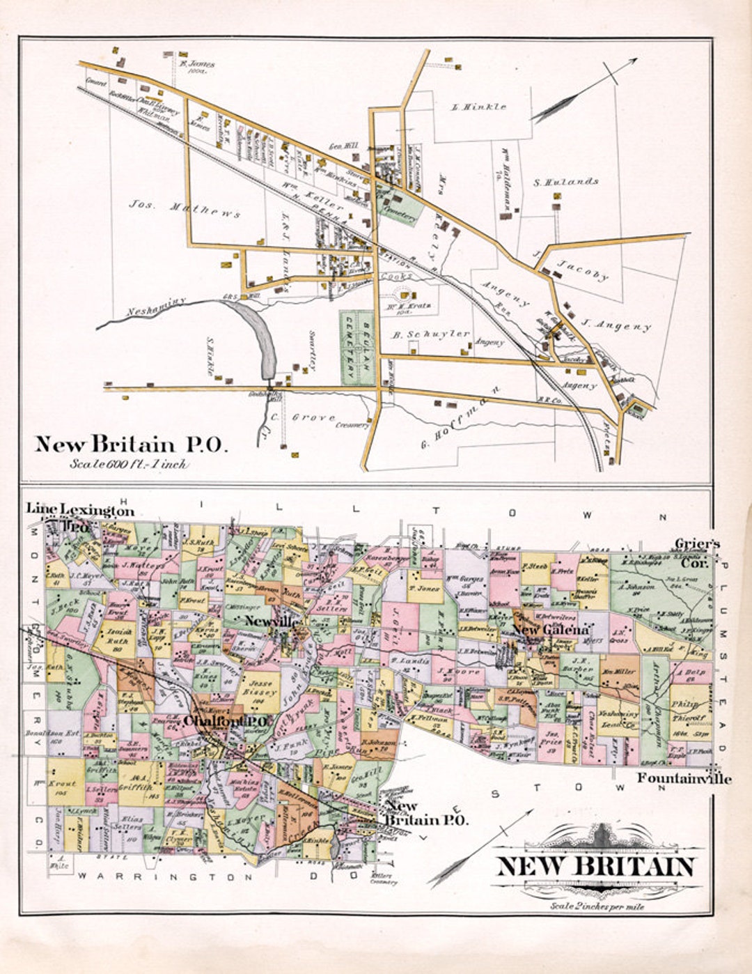 1891 Map of New Britain Township Bucks County Pennsylvania - Etsy