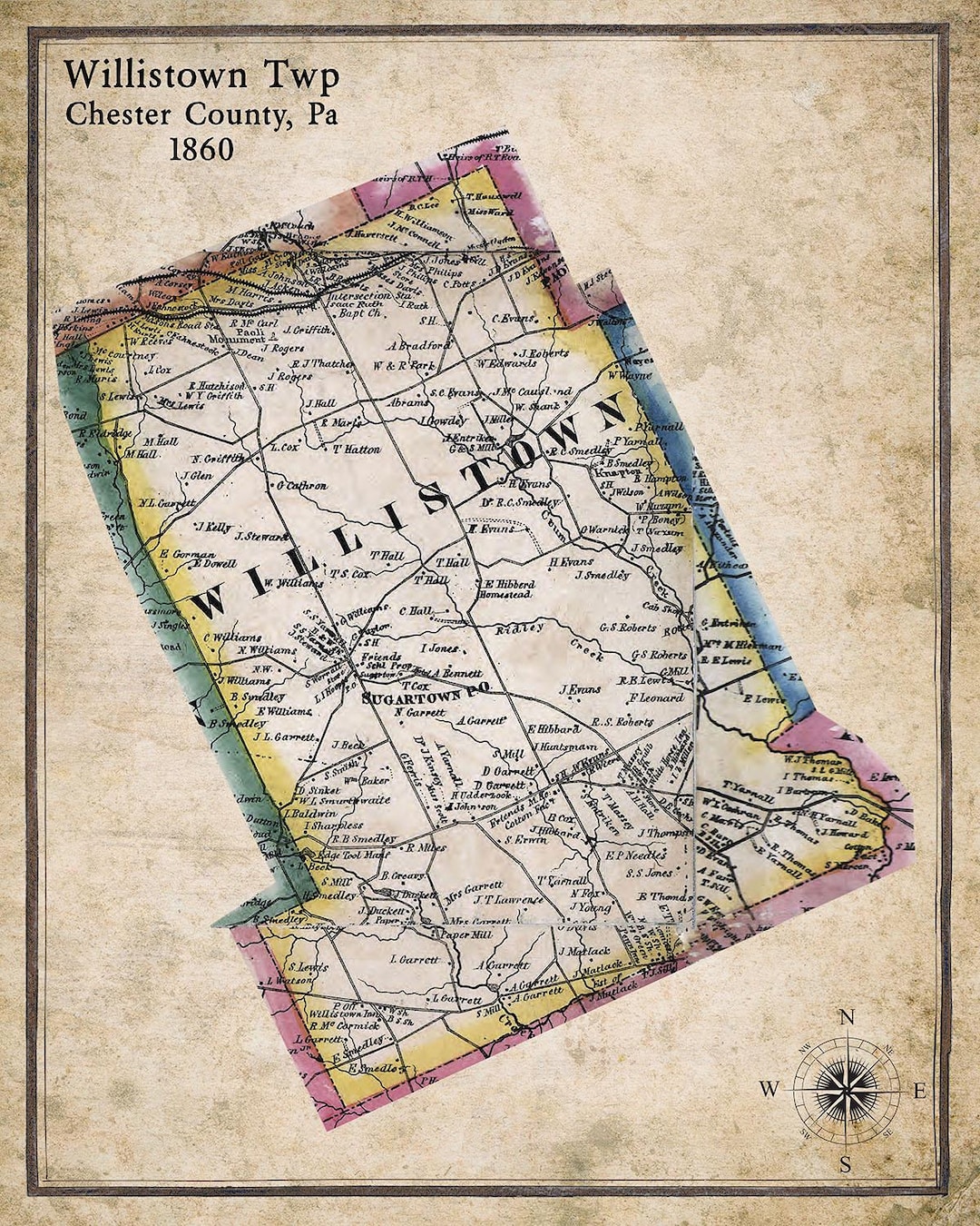 1860 Map of Willistown Township Chester County Pa - Etsy