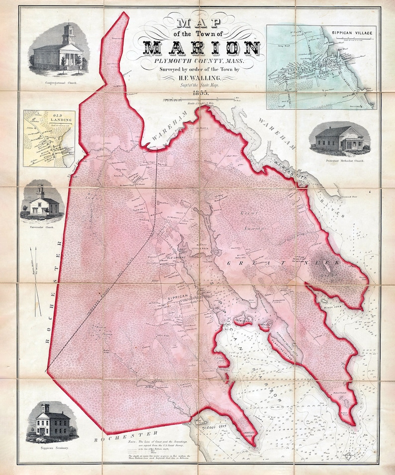 1855 Town Map of Marion Plymouth County Massachusetts - Etsy