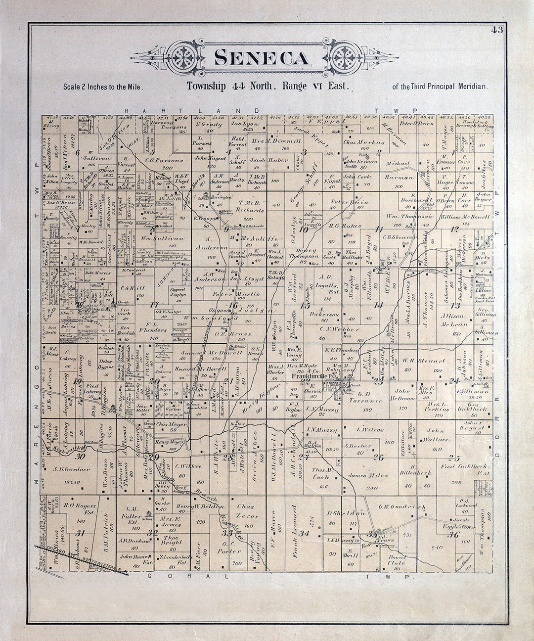 1892 Map of Seneca Township Mchenry County Illinois - Etsy