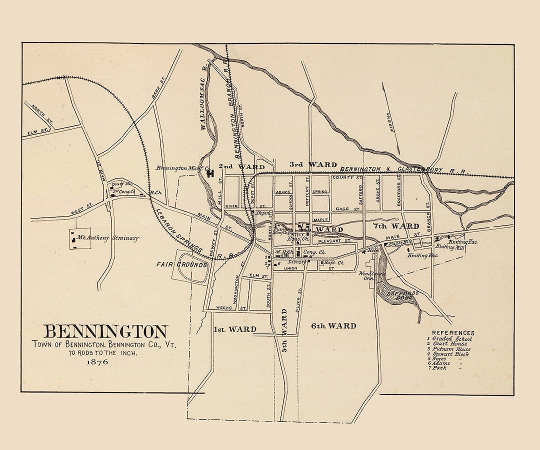 1876 Town Map of Bennington Vermont - Etsy