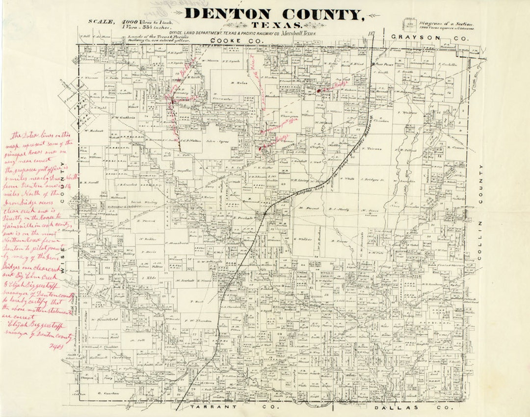 1870 Map of Denton County Texas - Etsy