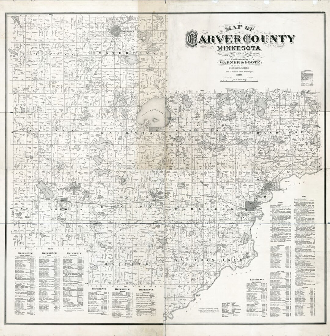 1880 Farm Line Map of Carver County Minnesota From Actual Surveys - Etsy