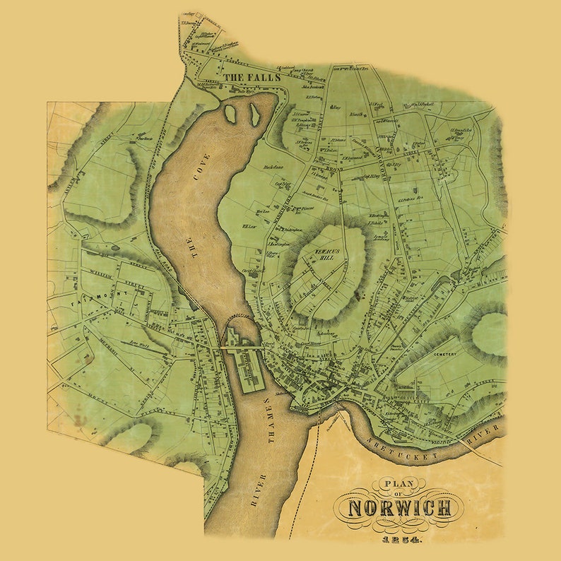 1854 Map of Norwich New London County Connecticut - Etsy