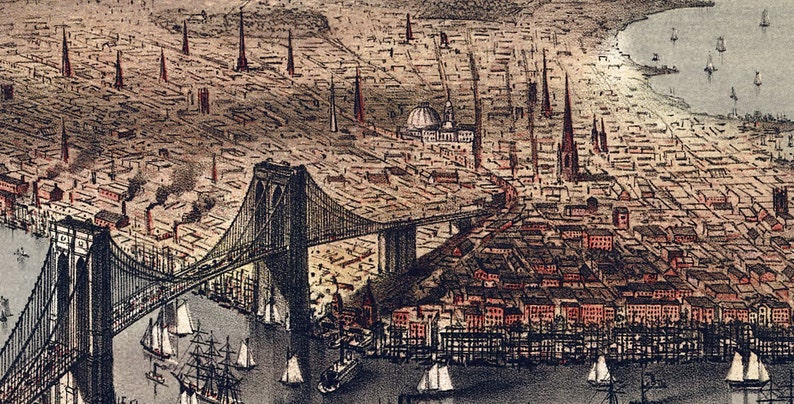 1875 Panoramic Map of New York City and Brooklyn - Etsy