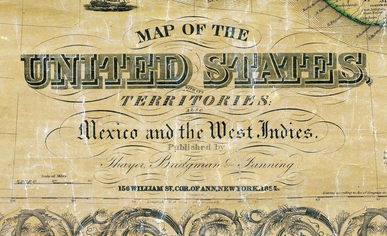 1854 Map of the United States - Etsy