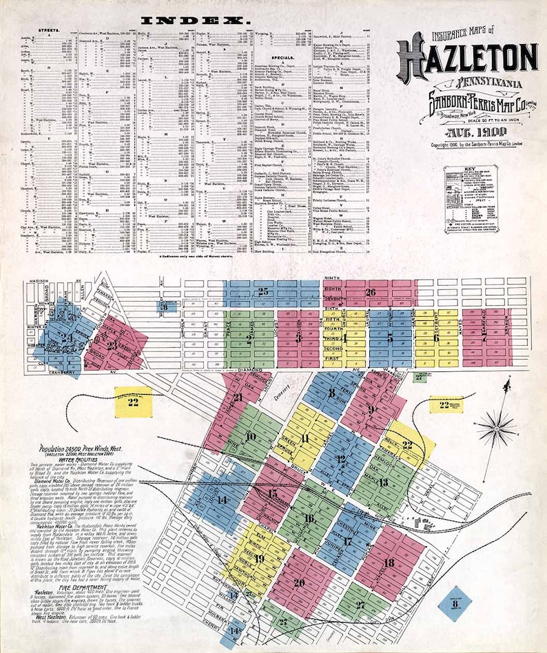 1900 Town Map of Hazleton Luzerne County Pennsylvania - Etsy