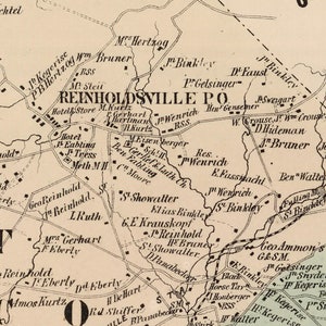 1864 Map of East and West Cocalico Township Lancaster County ...