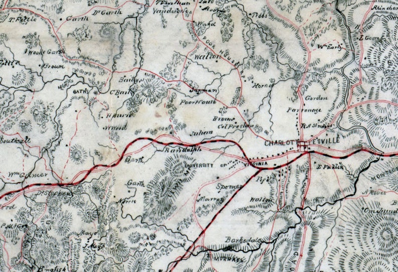 1864 Map of Albemarle County Virginia Family Names Genealogy - Etsy
