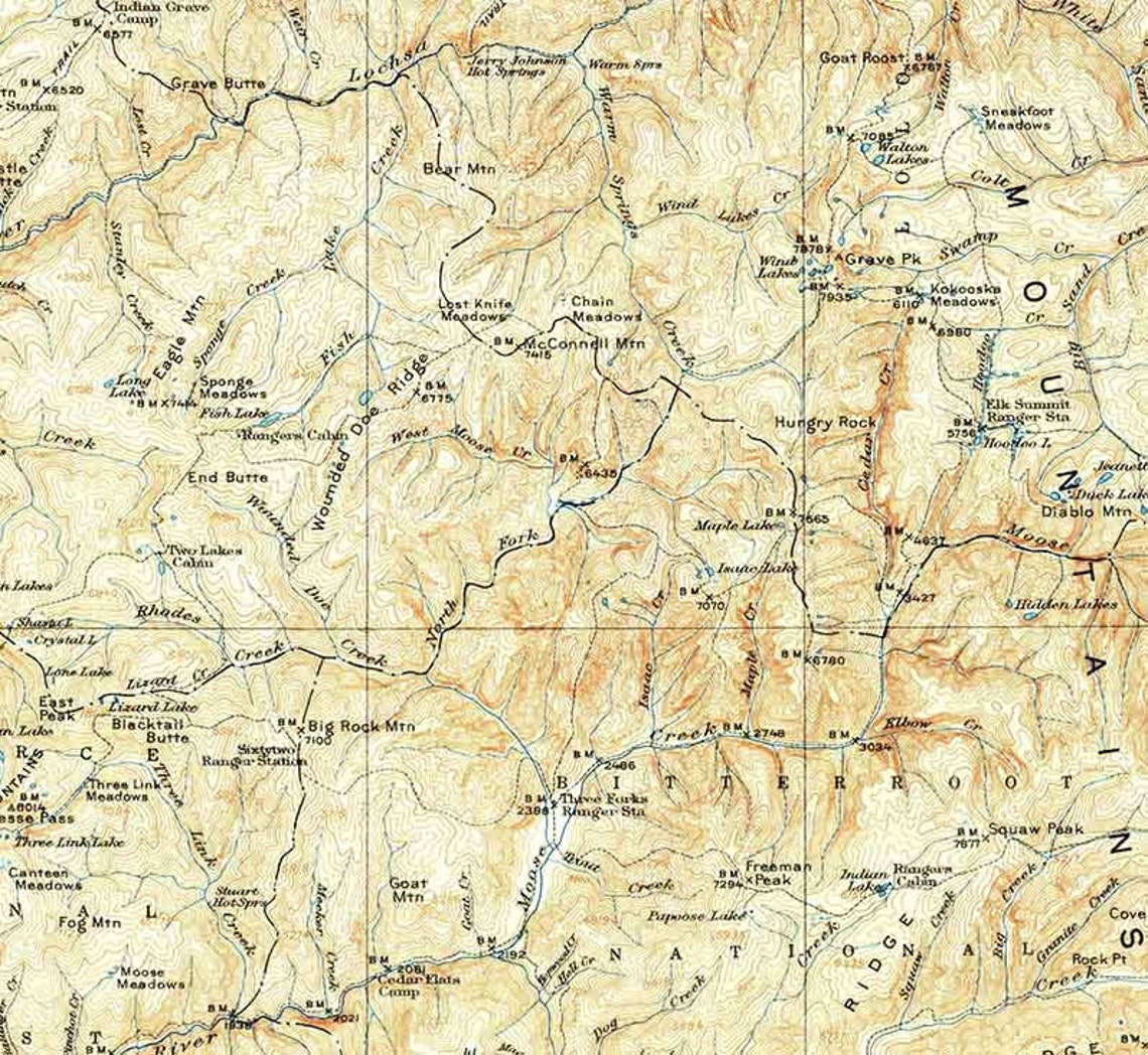 1911 Topo Map of Lolo Idaho Bitterroot Mountains - Etsy