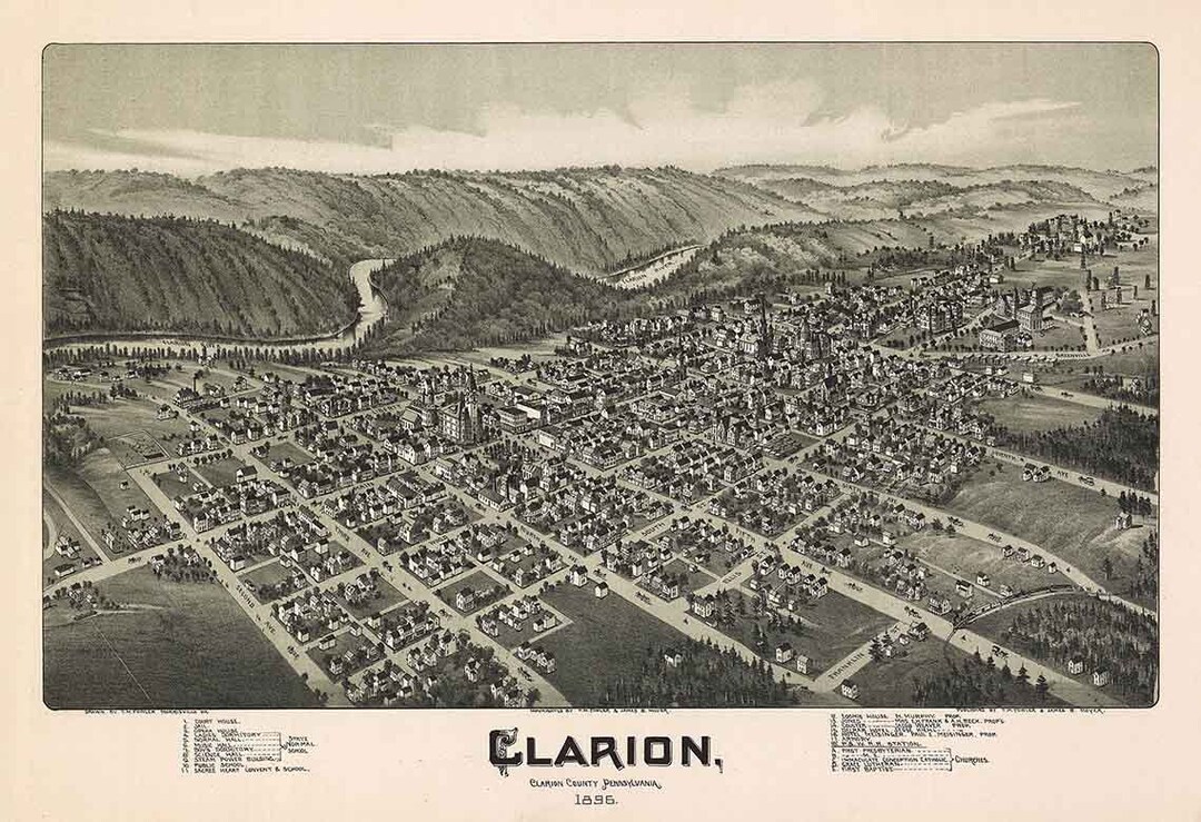 1896 Panoramic Map of Clarion Pennsylvania - Etsy