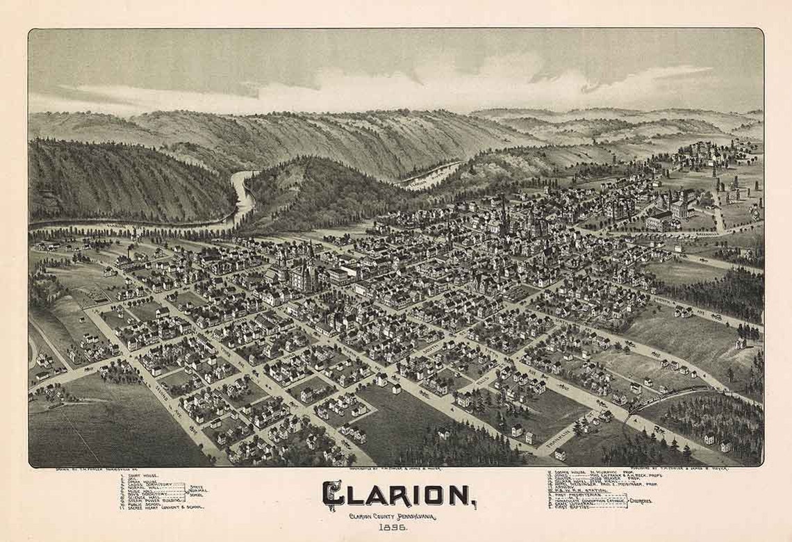 1896 Panoramic Map of Clarion Pennsylvania | Etsy