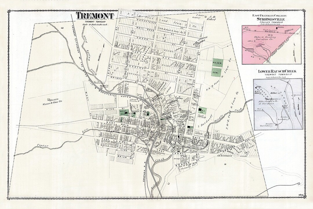 1875 Town Map of Tremont Schuylkill County Pennsylvania - Etsy