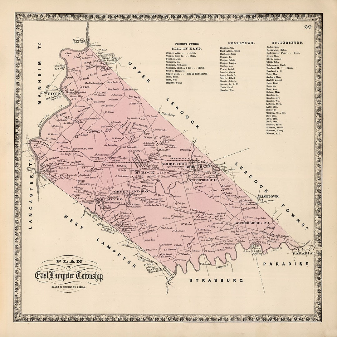 1864 Map of East Lampeter Township Lancaster County Pennsylvania - Etsy